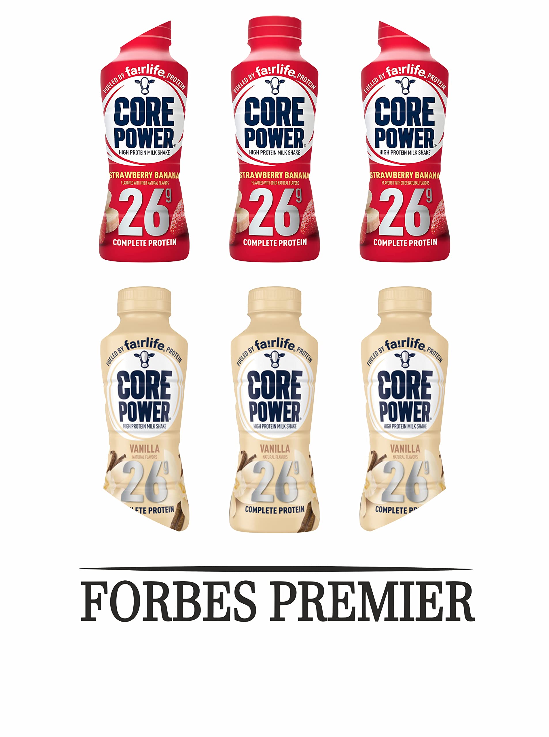 Fairlife Core Power High Protein Milk Shake, Natural Flavor Ready to Drink Protein Shake, The best Strawberry Protein Shakes, 14 fl oz , 26gm (Strawberry Banana/ Vanilla flavor, Pack of 6 Bottles) protein, beverages, strawberries,