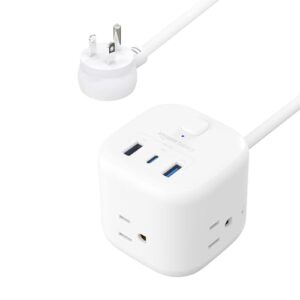 amazon basics power strip cube 3 outlet 3 usb ports, 1 usb-c(15w) and 2 usb-a(12w), 5 ft extension cord, home, office, travel, white