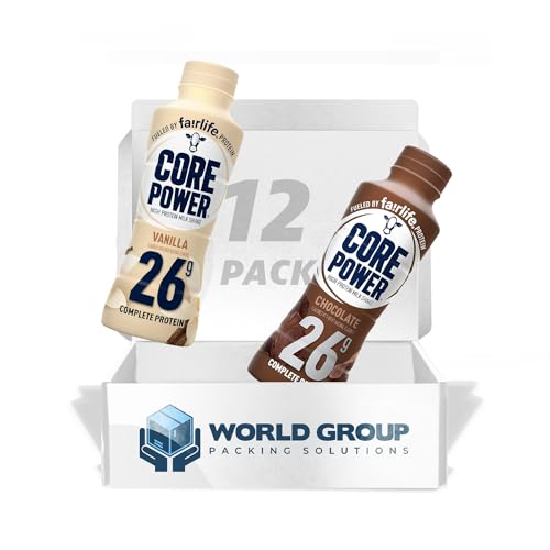 Fairlife Core Power 26g Protein Milk Shakes, Variety Pack, Vanilla and Chocolate Flavor, Ready To Drink for Workout Recovery, 14oz (Pack of 12) By World Group Packing Solutions