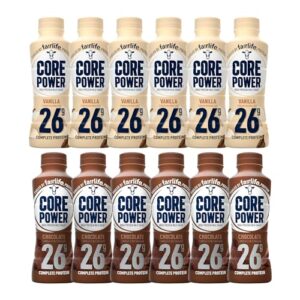 fairlife core power 26g protein milk shakes, variety pack, vanilla and chocolate flavor, ready to drink for workout recovery, 14oz (pack of 12) by world group packing solutions