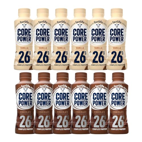 Fairlife Core Power 26g Protein Milk Shakes, Variety Pack, Vanilla and Chocolate Flavor, Ready To Drink for Workout Recovery, 14oz (Pack of 12) By World Group Packing Solutions