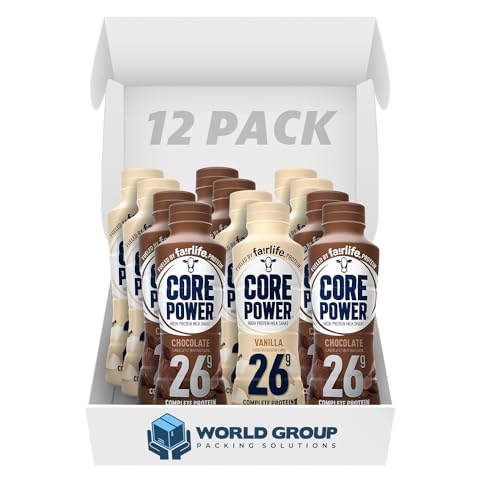 Fairlife Core Power 26g Protein Milk Shakes, Variety Pack, Vanilla and Chocolate Flavor, Ready To Drink for Workout Recovery, 14oz (Pack of 12) By World Group Packing Solutions