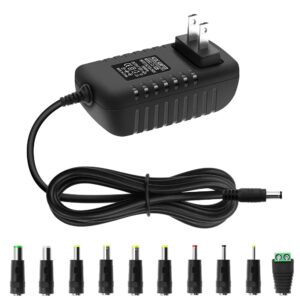 arkare 12v power supply 2a ac/dc adapter 12volt wall charger replacement power cord ac 100v-240v to dc 12volt 2a 1.5a 1a converter for security camera bt speaker gps webcam router scanner with 10tips