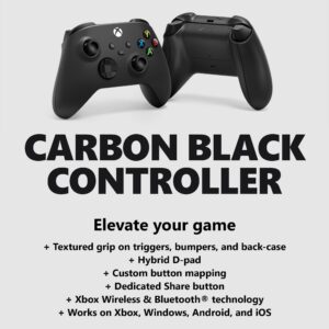 Microsoft Xbox Wireless Controller Carbon Black - Wireless & Bluetooth Connectivity - New Hybrid D-pad - New Share Button - Featuring Textured Grip - Easily Pair & Switch Between Devices