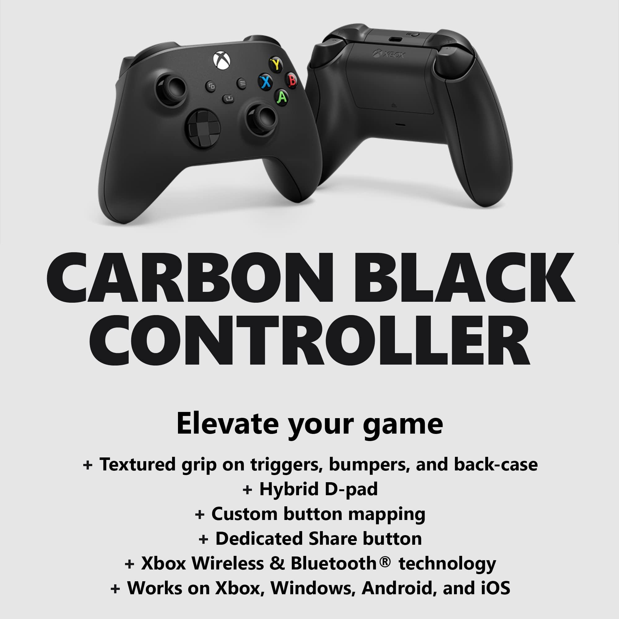 Microsoft Xbox Wireless Controller Carbon Black - Wireless & Bluetooth Connectivity - New Hybrid D-pad - New Share Button - Featuring Textured Grip - Easily Pair & Switch Between Devices