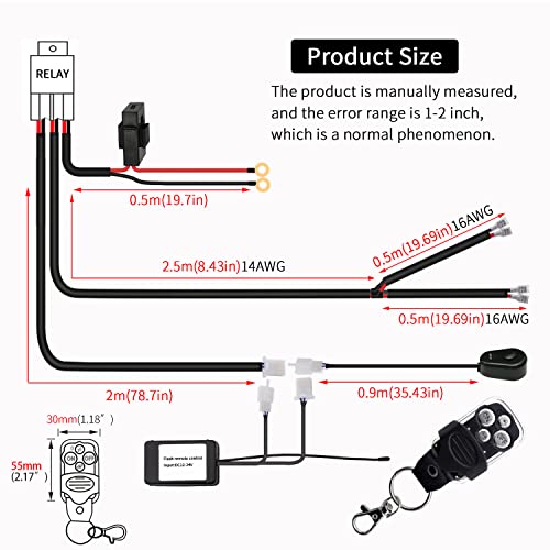 LED Lights Bar Wireless Remote Control Wiring Harness Kit 2 Leads 12V On-Off Switch Power Relay Blade Fuse 14AWG Core Cable Wiring Harness Kit fit for LED Driving Lights Bar Work Auxiliary Lights