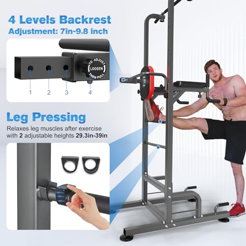 RELIFE REBUILD YOUR LIFE Power Tower Pull Up Bar Station Workout Dip Station for Home Gym Strength Training Fitness Equipment Newer Version.