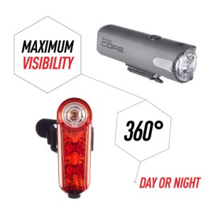 CATEYE, SYNC Core Headlight and Kinetic Rear Light Combo Kit, High Power LED Rechargeable Bike Lights, includes Mounting Hardware