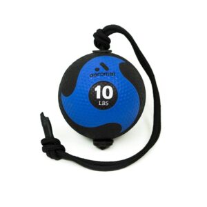 aeromats elite power rope medicine ball for core strength/rotational movements training - 10 lbs - black/blue - 9" diameter - 39" rope