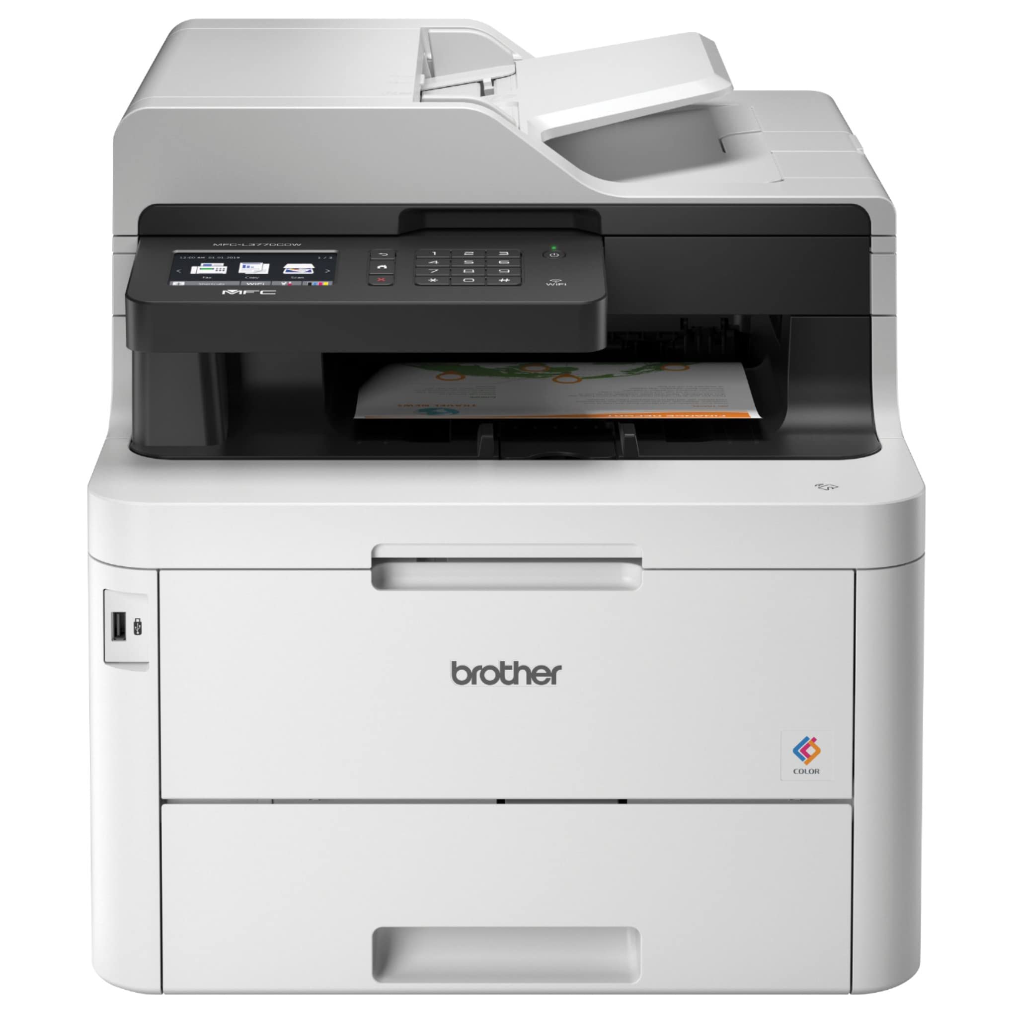 Brother Color MFC-L3770CDW Digital All-in-One Wireless Laser Printer, White - Print Copy Scan Fax - 3.7" Touch, 25 ppm, 2400 x 600 dpi, Auto Duplex Printing, 50-Sheet ADF, Ethernet, NFC, Tillsiy Cable