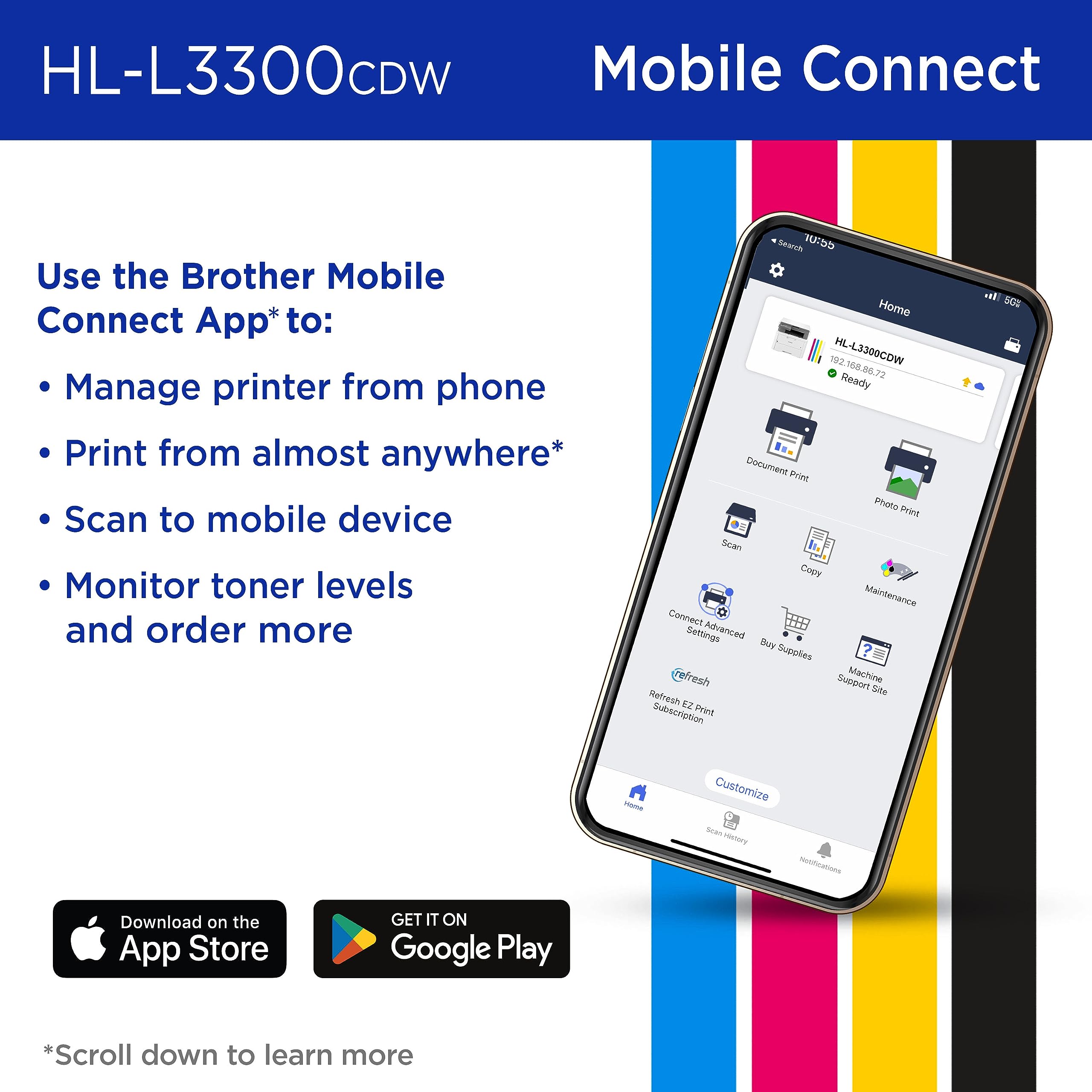 Brother HL-L3300CDW Wireless Digital Color Multi-Function Printer with Laser Quality Output, Copy & Scan, Duplex, Mobile | Includes 4 Month Refresh Subscription Trial ¹ Amazon Dash Replenishment Ready