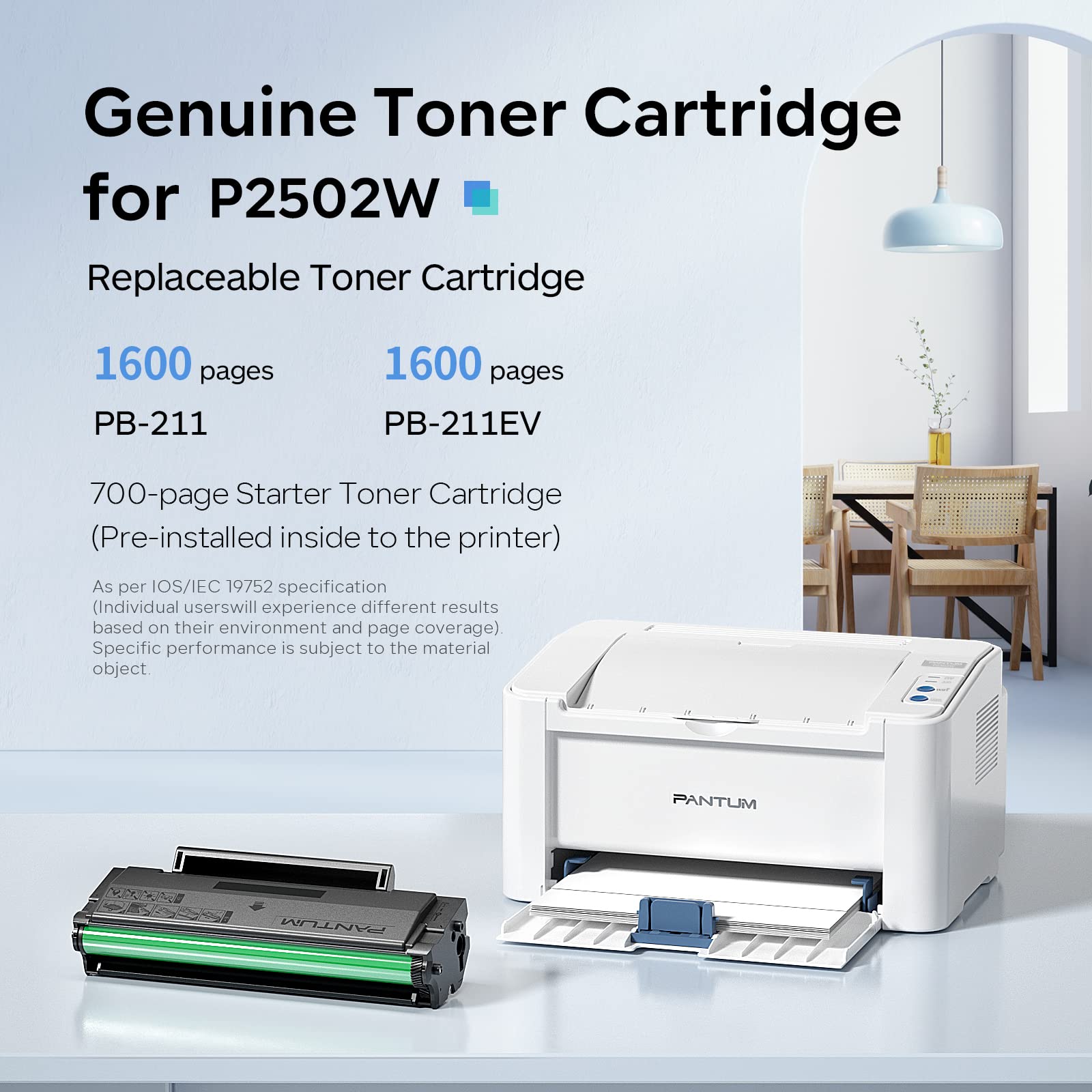 Pantum Laser Printer Black and White,Wireless Computer Printer Home Use,Small Compact Design, Monochrome P2502W Print Up to 23PPM (White), 13.27inW X 8.66inD X 7.01inH