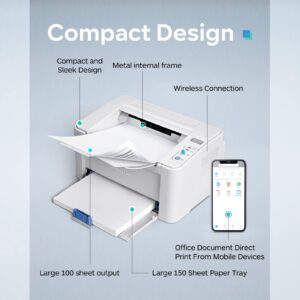 Pantum Laser Printer Black and White,Wireless Computer Printer Home Use,Small Compact Design, Monochrome P2502W Print Up to 23PPM (White), 13.27inW X 8.66inD X 7.01inH