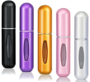 portable mini refillable perfume atomizer bottle refillable spray, pocket perfume dispenser,scent pump case,empty perfume bottles for travel and outgoing 5 sets of 5ml /0.2oz