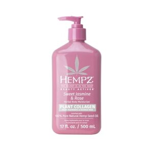 hempz sweet jasmine & rose herbal body moisturizer for women, 17 fl. oz. - moisturizing lotion with 100% pure hemp seed oil, collagen, shea butter - hydrating vegan lotion for dry skin