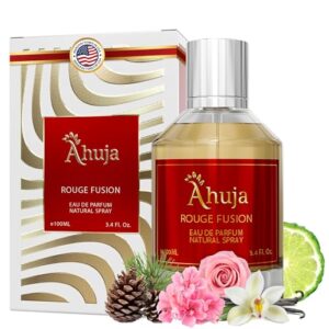 ahuja rouge fusion unisex eau de parfum 3.4 fl oz - vanilla perfume w/bold citrus scents & allure of roses, geraniums, & pine - sophisticated scents