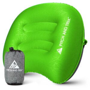 pitch and trek camping pillow with removable cover, ultralight portable compact inflatable pillow for neck lumbar support, compressible pillow for hiking, beach, hammock, and backpacking gear