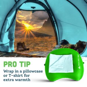 Pitch and Trek Camping Pillow with Removable Cover, Ultralight Portable Compact Inflatable Pillow for Neck Lumbar Support, Compressible Pillow for Hiking, Beach, Hammock, and Backpacking Gear