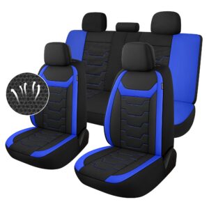 caromop breathable car seat covers full seats,3d air mesh cloth seat covers for cars, split bench compatible car interior covers, universal fit most car sedan truck suv(black/blue)