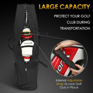 DAREKUKU Large Soft Golf Travel Bag with Stabilizing Straps, 900D Heavy Duty Oxford Wear Resistant, Golf Travel Cover for Airlines, Upgraded Rubber Wheels, Larger Handle Style (Black)