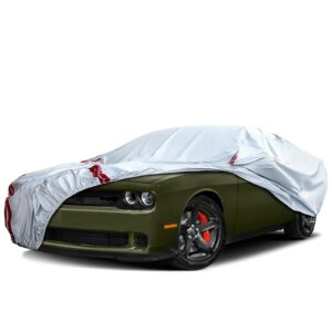 waterproof car covers replace for 2008-2024 dodge challenger, 6 layers all weather custom-fit car cover with zipper door & windproof bands for snow rain dust hail protection