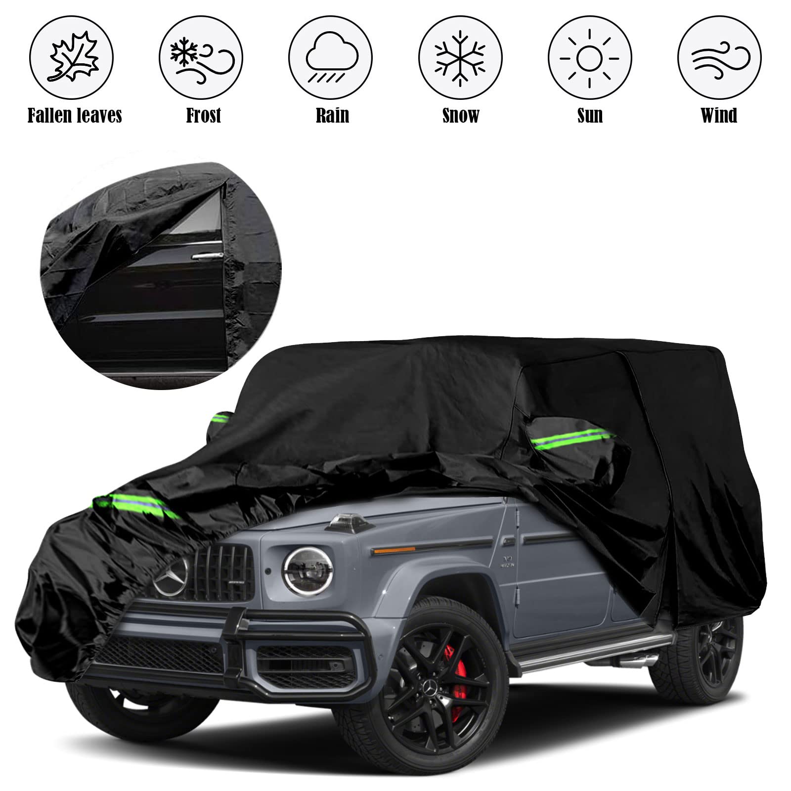 Waterproof Car Covers Replace for 2004-2024 Mercedes Benz G-Class 500 550 650, 6 Layers All Weather Car Cover with Zipper Door & Windproof Bands for Snow Rain Dust Hail Protection (G-Class)