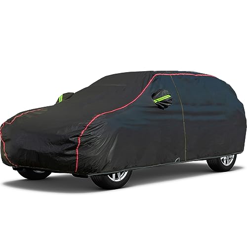 AUQDD 6-Layers PEVA New Material Sedan SUV Full Padded Car Cover Waterproof All Weather Weatherproof UV Sun Protection Snow Dust Storm Resistant Outdoor Exterior Custom Form-Fit Straps 214"-232" Black