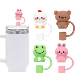 4pcs 0.4in diameter cute silicone straw covers cap for stanley cup, dust-proof drinking straw reusable straw tips lids