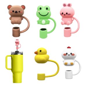 5pcs 0.4in animals straw cover for stanley cup,food grade silicone stanley straw topper compatible with stanley 30&40 oz tumbler with handle,reusable stanley cup straw cover (5pc animals straw cover)