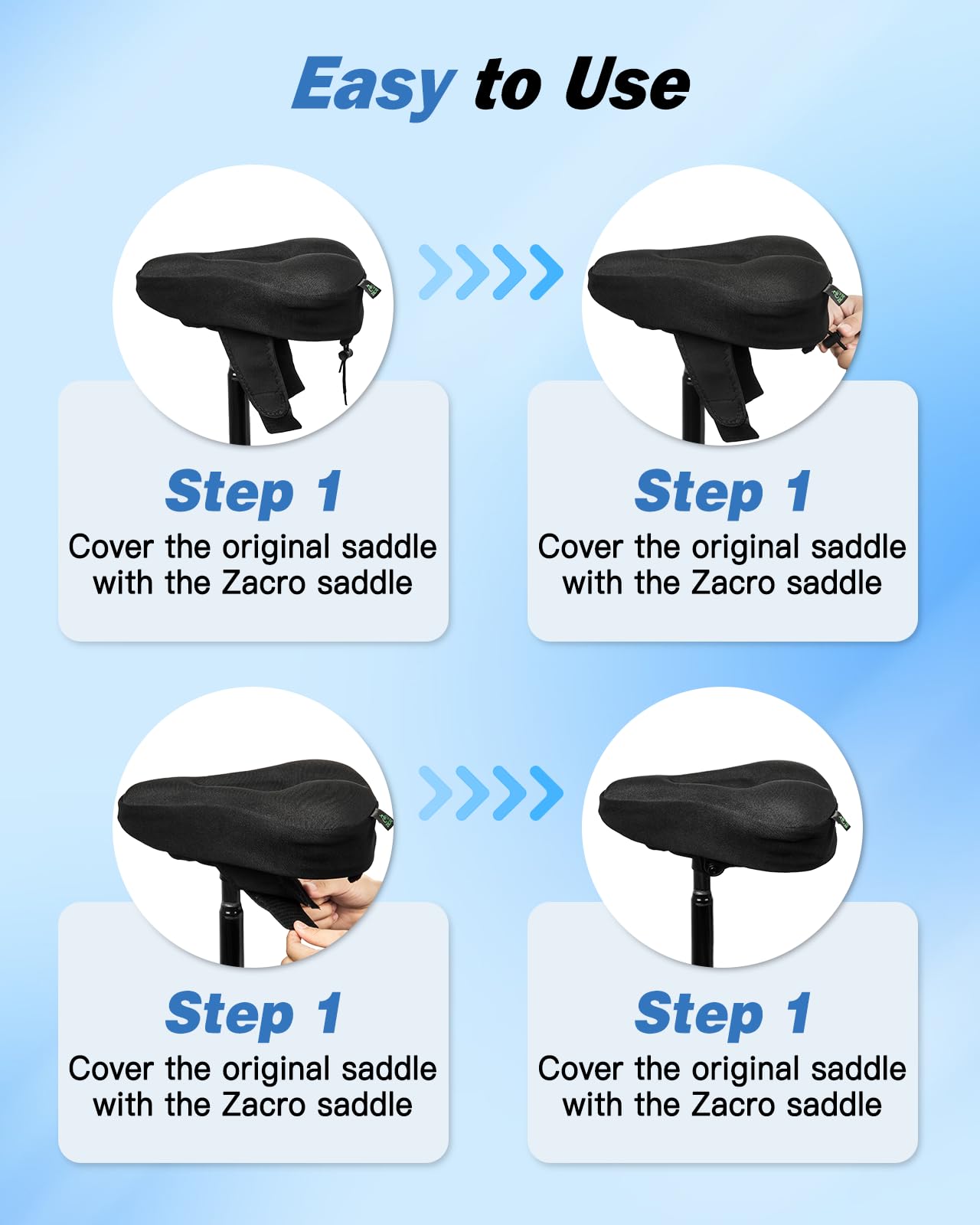 Zacro Bike Seat Cushion - Gel Padded Bike Seat Cover for Men Women Comfort, Extra Soft Exercise Bicycle Saddle Compatible with Peloton, Stationary Spin Cycling Bike, Outdoor & Indoor (11 x 7in)