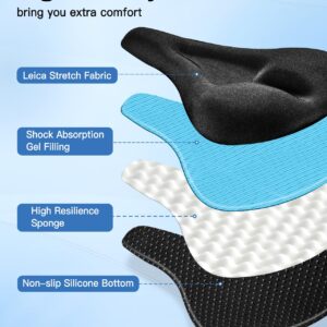 Zacro Bike Seat Cushion - Gel Padded Bike Seat Cover for Men Women Comfort, Extra Soft Exercise Bicycle Saddle Compatible with Peloton, Stationary Spin Cycling Bike, Outdoor & Indoor (11 x 7in)