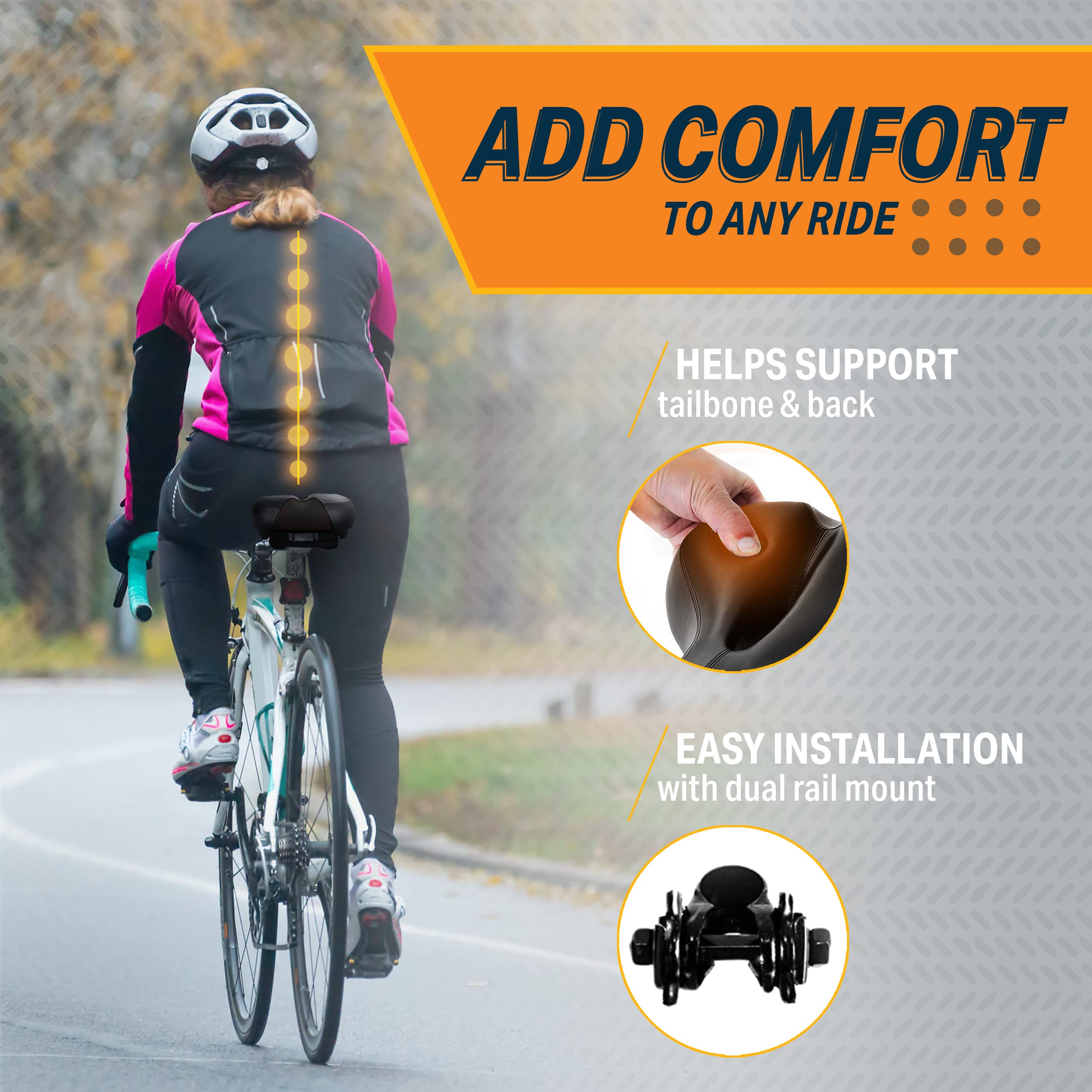 Bikeroo Bike Seat Cushion for Women - Universal Memory Foam Bicycle Seat for Mountain, Road, Exercise Bike - Comfortable Padded Bike Saddle Replacement w/Shock Springs, Black