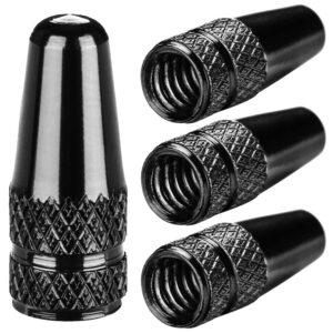 black presta valve caps aluminum anodized bike tire air dust stem covers-used on presta/french valves for mtb mountain/road bike, hybrid bike, fat bike (4 pack)