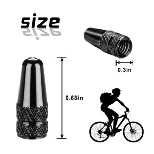 Black Presta Valve Caps Aluminum Anodized Bike Tire Air Dust Stem Covers-Used on Presta/French Valves for MTB Mountain/Road Bike, Hybrid Bike, Fat Bike (4 Pack)