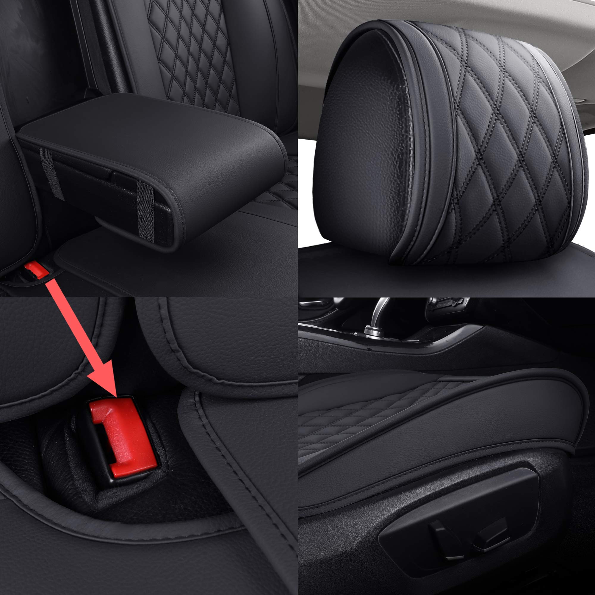 YIERTAI Car Seat Covers Universal Fit Compatible with Versa Rogue Maxima Edge Sorento Escape Highlander Kia with Waterproof Faux Leather, Full Set, Black