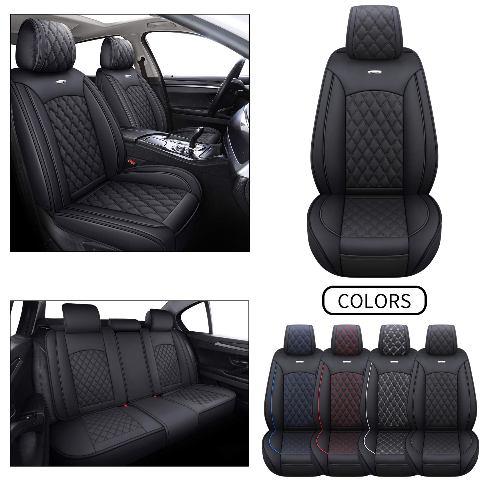 YIERTAI Car Seat Covers Universal Fit Compatible with Versa Rogue Maxima Edge Sorento Escape Highlander Kia with Waterproof Faux Leather, Full Set, Black