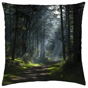 lesgaulest throw pillow cover (16x16 inch) - nature woods forest road trek trees green leaves