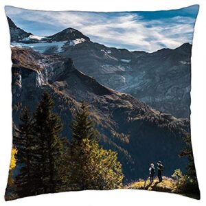 lesgaulest throw pillow cover (16x16 inch) - sky clouds mountains peak snow hiking hike trek