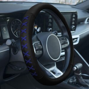 fh group 15 inch genuine leather with lace-up detailing steering wheel cover fits most cars, suvs blue