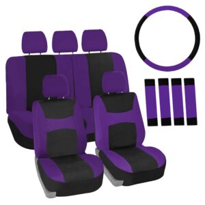 fh group car seat covers front set and rear split function with steering wheel cover and seat belt pads combo set purple seat covers– interior accessories universal fit for cars trucks & suvs