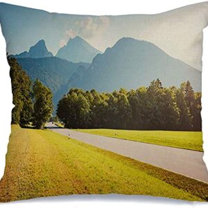 Pillow Cover Trek Green Sky Scenic Surroundings Near Konigsee Lake Wonderful Nature Blue Parks Sunny Adventure Soft Linen Decorative Square Throw Pillow Cover 18x18 Inch for Couch car Decoration