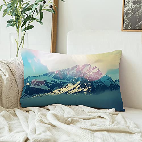 Decorative Throw Lumbar Pillow Cover Tourism Alaska Mountain Sun Mountaineering Misty Peak Landscape Nature Natural Trek Parks Outdoor Soft Velvet Cushion Cover Pillowcase 12" x 20" for Couch Sofa