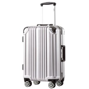 coolife luggage aluminium frame suitcase tsa lock 100% pc 20in 24in 28in (sliver, l(28in))