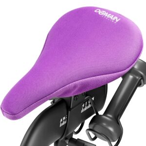 domain cycling bike seat cushion - ultimate comfort, fits peloton seat cushion and most exercise and spin bikes, padded gel bike seat cover to make peloton bicycle seat comfortable, 10.5”x7” (purple)