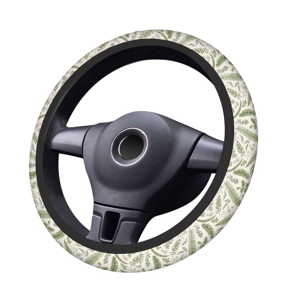 Swono Leaves Green Universal 15" Steering Wheel Covers Green Leaves and Fern Plants Cute Car Steering Wheel Cover for Men Women Girls Car Accessories