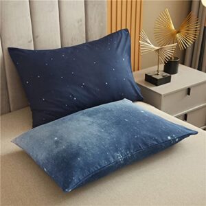 BLUENIGHT Lightweight Hotel Luxury Duvet Cover 3 Piece Set -Gradual Change Blue Starry Sky Whit Moon Ultra Soft Premium Microfiber Breathable Comforter Cover, Corner Ties Full/Queen (90x90 inches)