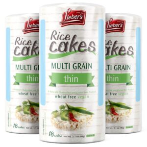 liebers rice cakes, kosher certified snack, dairy free, wheat free, gluten free, and vegan options (pack of 3) (multi grain)