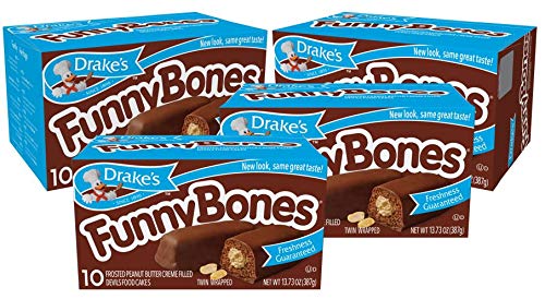 Drake's Funny Bones 40 Twin-Wrapped Peanut Creme-Filled Devils Food Cakes (Pack of 4)