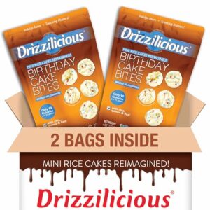 Drizzilicious Mini Rice Cakes Birthday Cake - Rice Crisps, Healthy Snack for Adults and Kids, Flavored Rice Cakes, Vegan, Gluten Free, Allergen Free, Only 90 Calories Per Serving - 4 oz (Pack of 2)