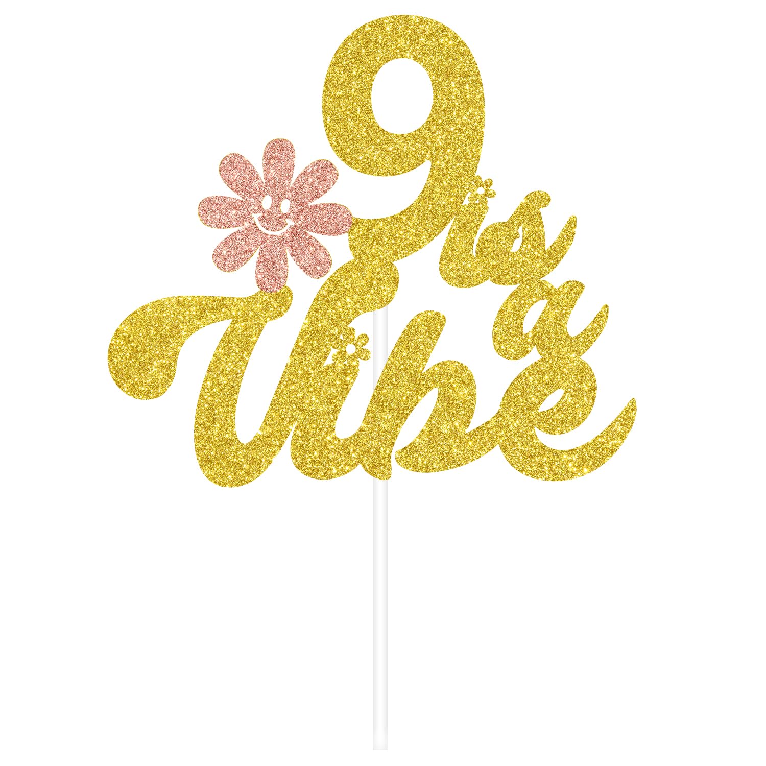 Happy 9th Birthday Cake Topper, 9 is a Vibe, Cheers to 9 Years, Glittery Groovy Daisy 9th Birthday Party Decorations Supplies